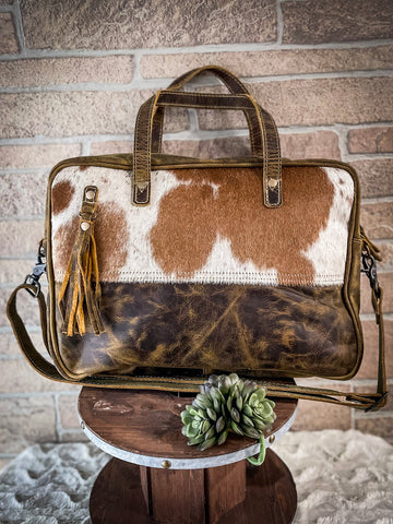 Savanna Aged Leather & Cowhide Laptop Bag – Hide Vibe