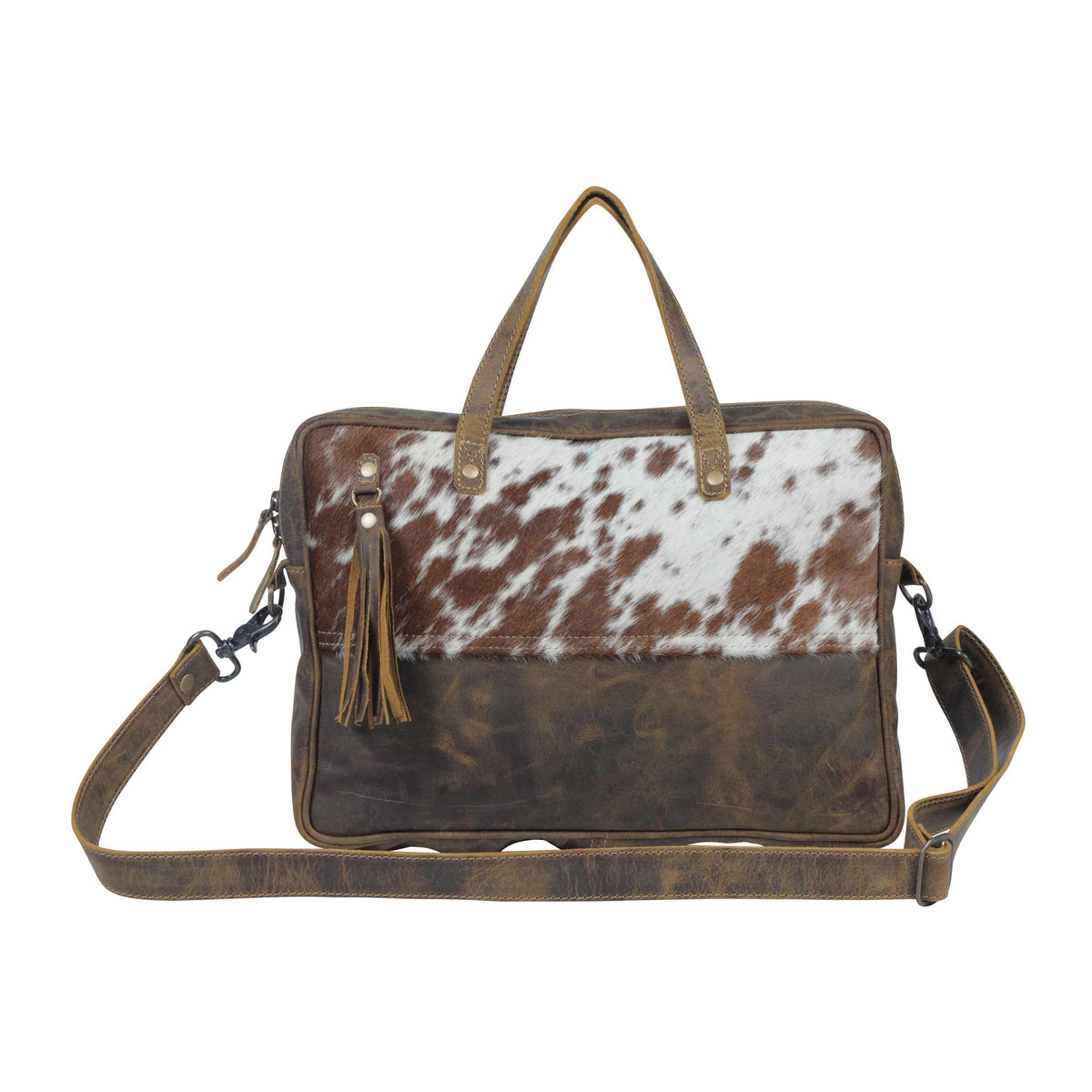 Savanna Aged Leather & Cowhide Laptop Bag – Hide Vibe